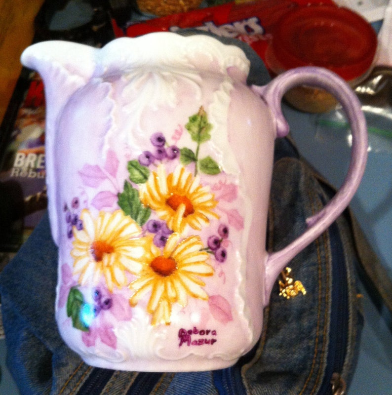 Hand Painted Fancy Porcelain Daisy Pitcher - Etsy