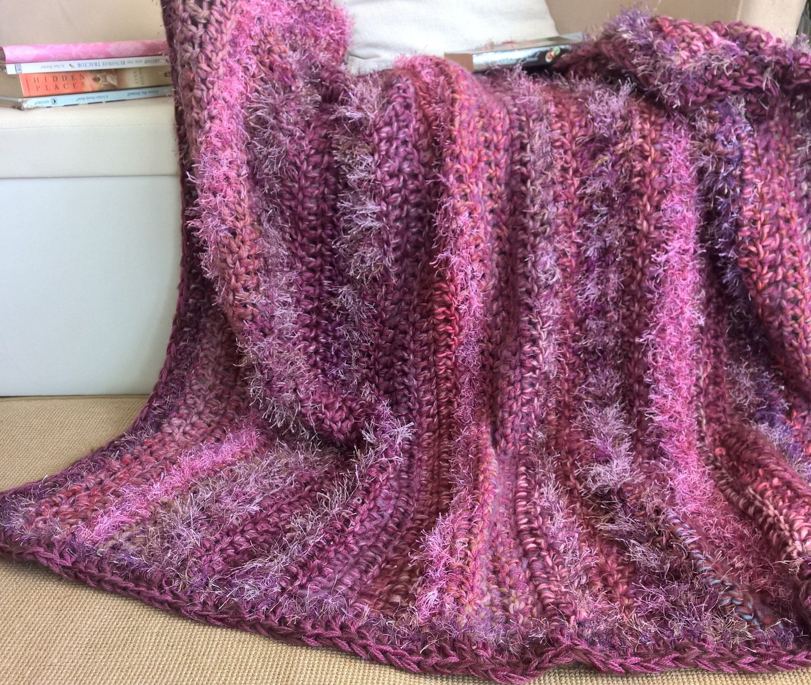 Custom Crochet Throw Blanket, Plum Purple Magenta, Hygge Dorm Decor ...
