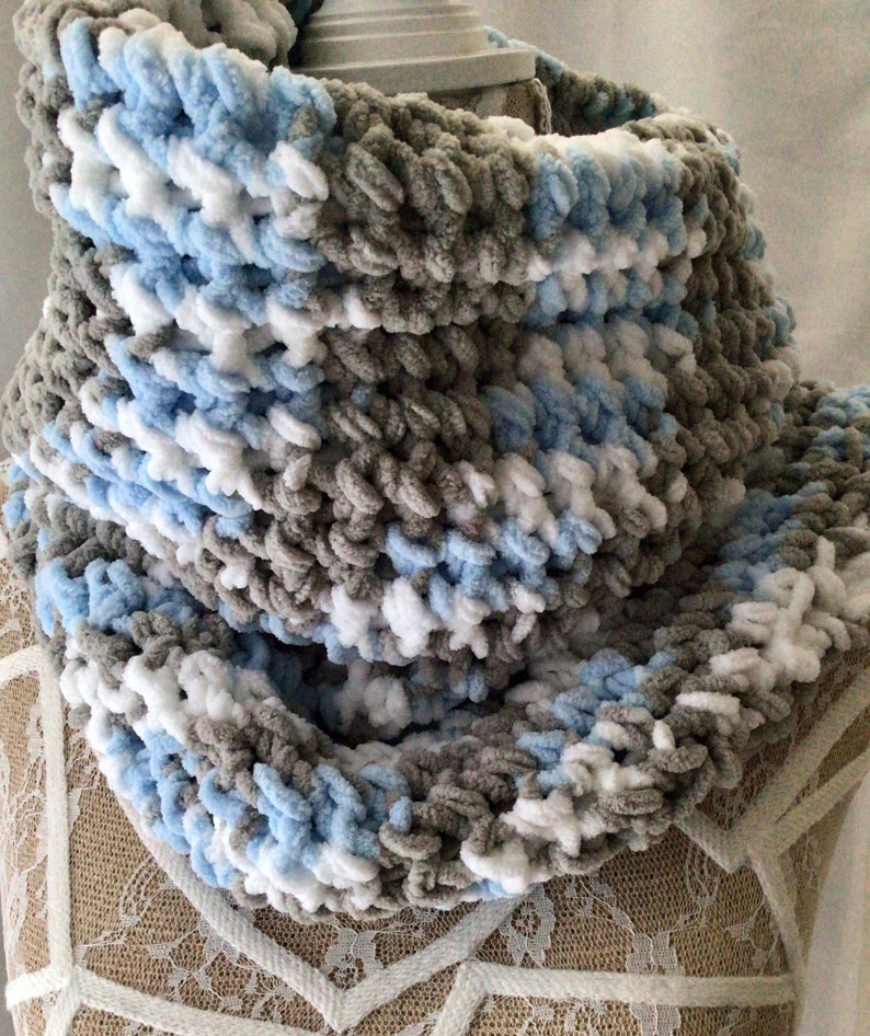 Luxurious Chenille Softness,thick Grey Blue White Pastel Large Infinity ...