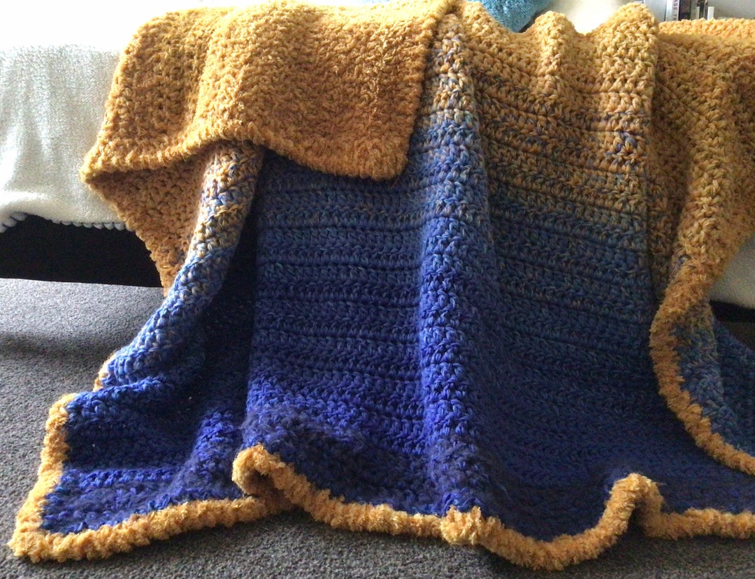 Indigo Periwinkle Blue Honeycomb Yellow Gradient Stripe, Handmade, Soft ...