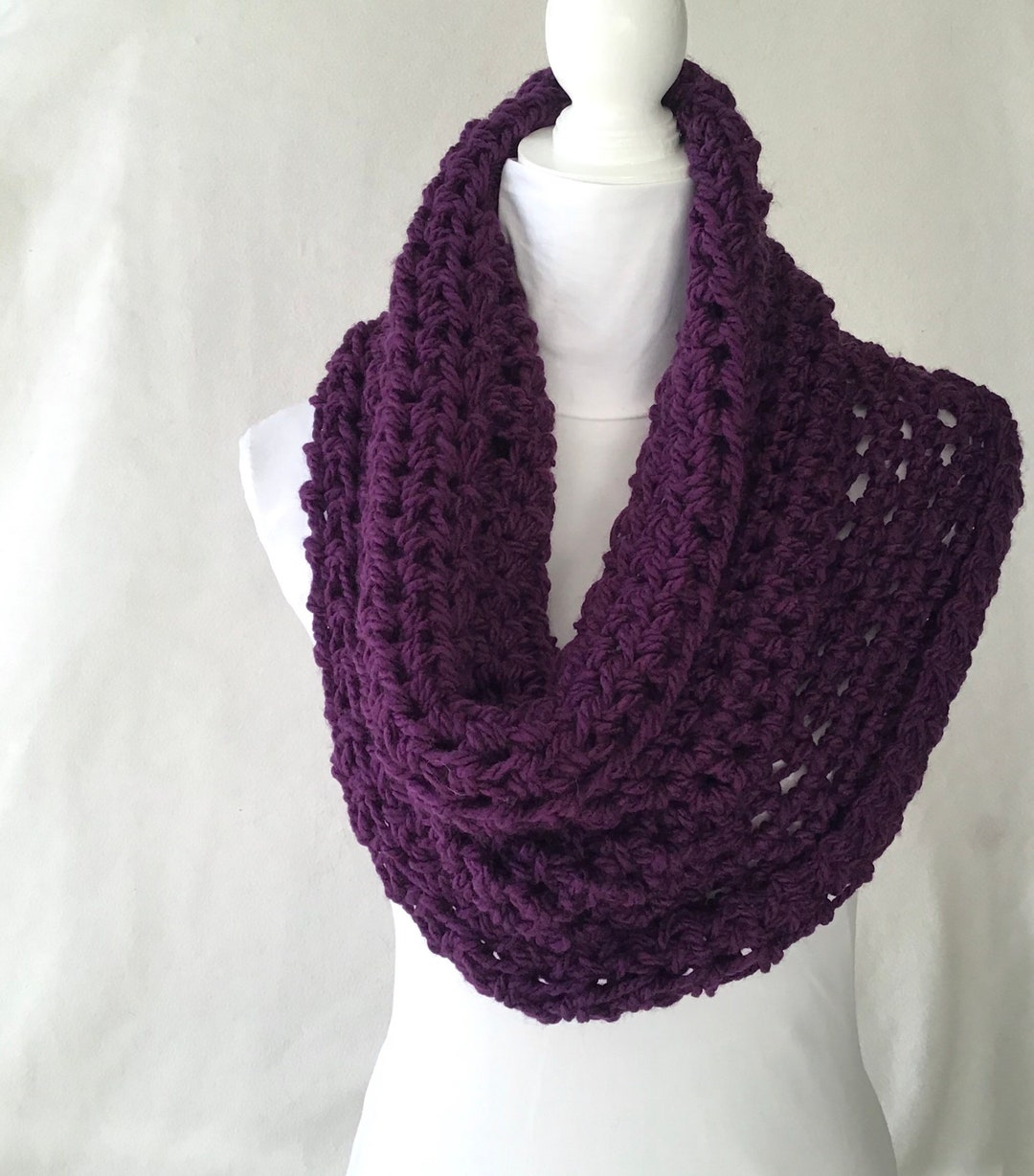 Plum Purple Crochet Infinity Scarf, Knit Scarf, Purple Snood, Layering ...