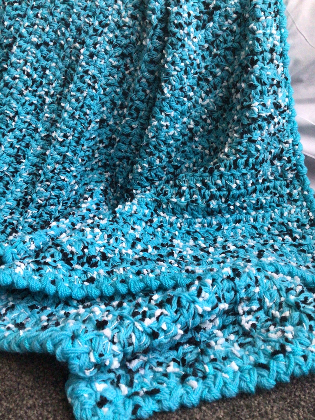 Turquoise Textured Crochet Throw Blanket, Kids Room, Blue Decor Bedding ...