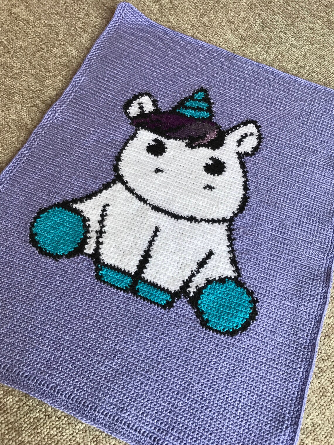 Bubbles the Unicorn Intarsia Blanket - Etsy