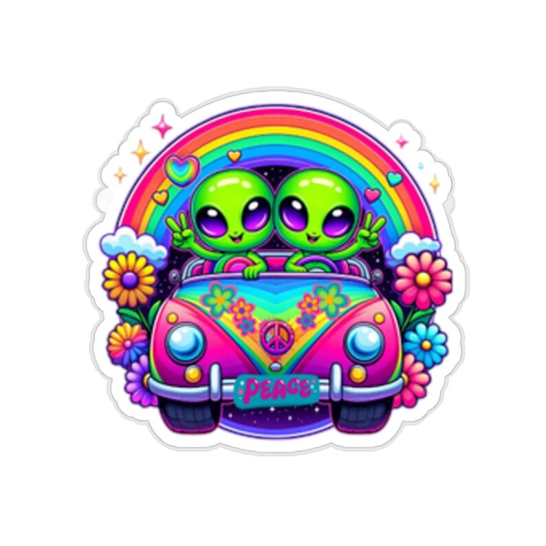 Lisa Frank Inspired Aliens, Kiss-cut Sticker, Rainbow Aliens Sticker - Etsy