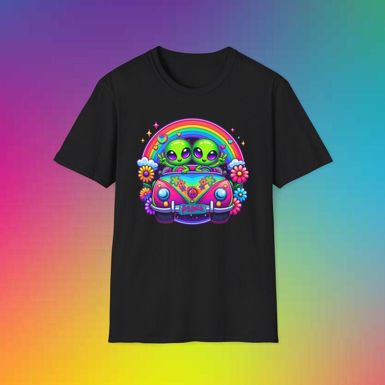 Lisa Frank Inspired Shirt, Rainbow Aliens in Space, Neon, Cute Aliens ...