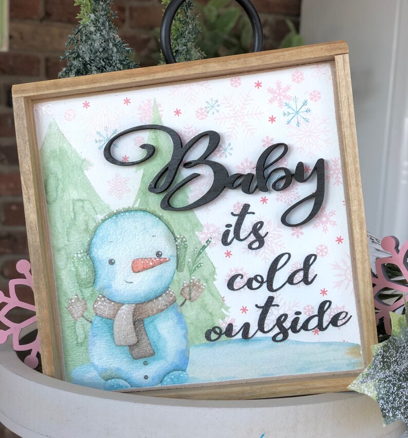 Snowman Tiered Tray Decor Winter Mini Signs Pink Snowman - Etsy