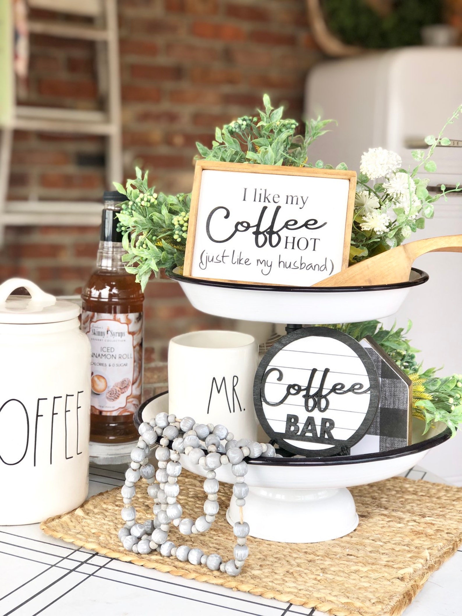 Coffee bar decor coffee mini sign tiered tray faux | Etsy