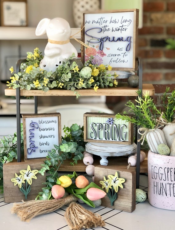 Spring Tiered Tray Mini Sign Spring Mini Decoration Spring | Etsy