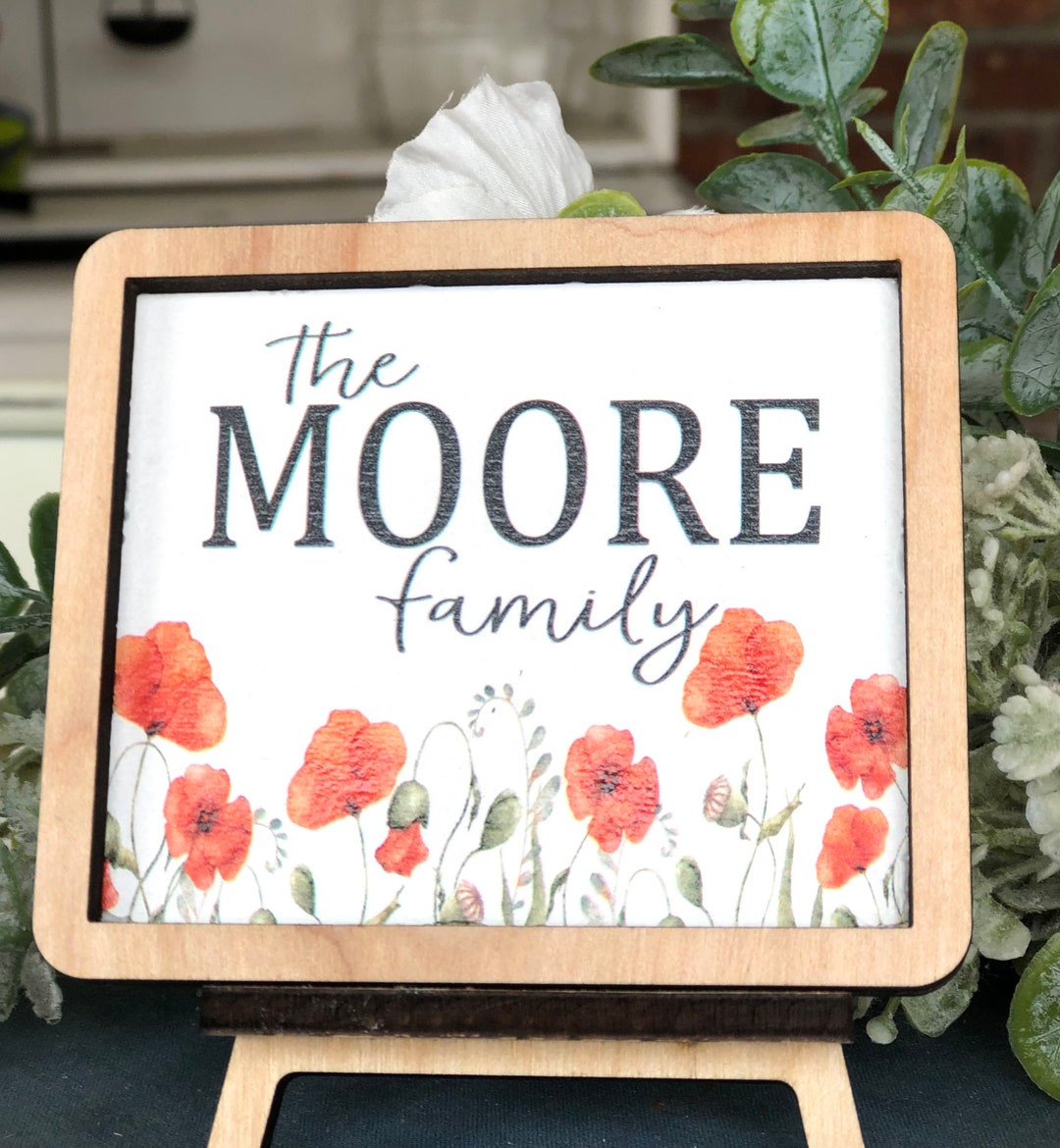 Family Name Mini Sign With Easel, Personalized Mini Sign, Watercolor ...