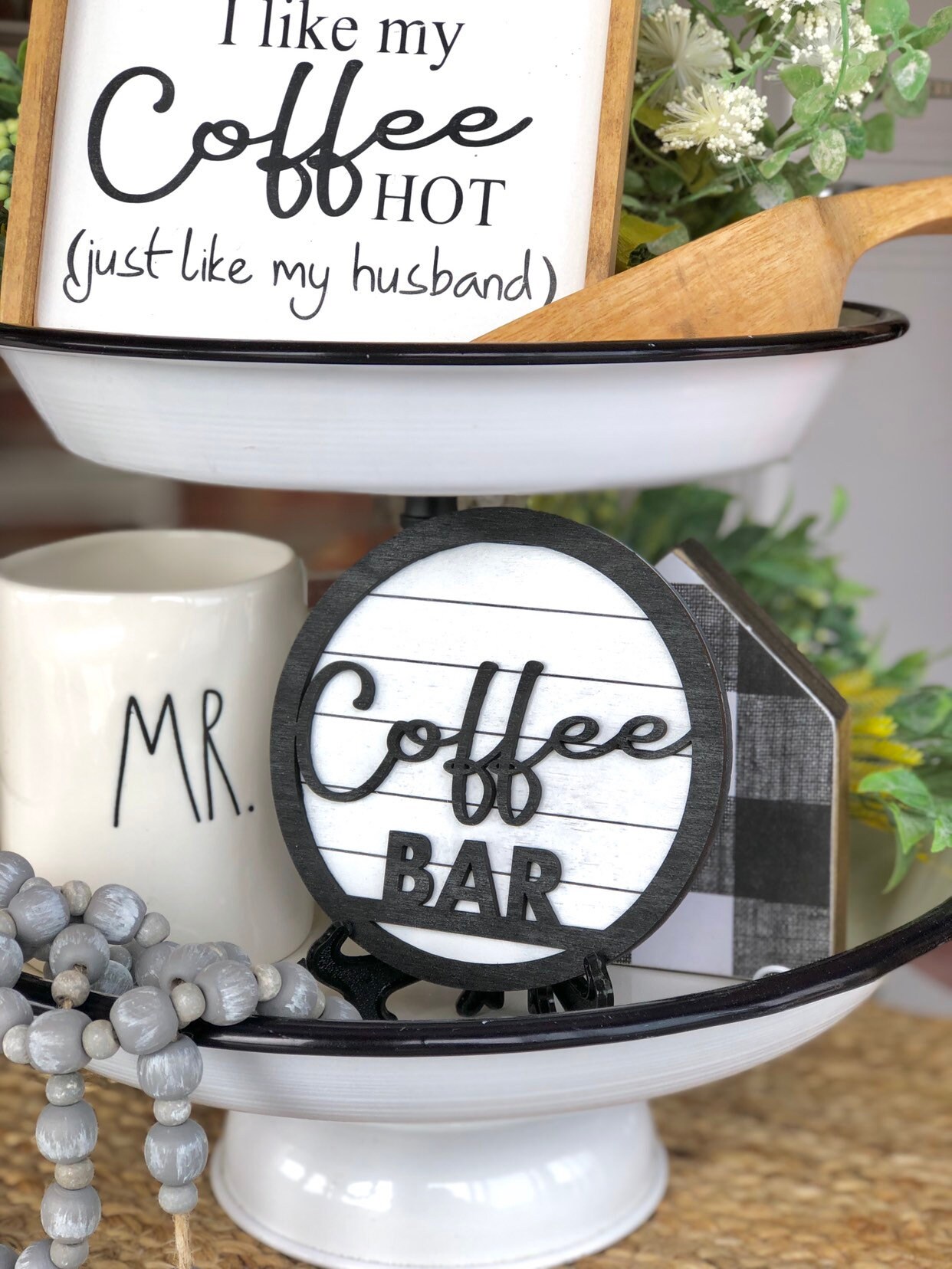 Coffee Bar Decor Coffee Mini Sign Tiered Tray Faux Shiplap - Etsy