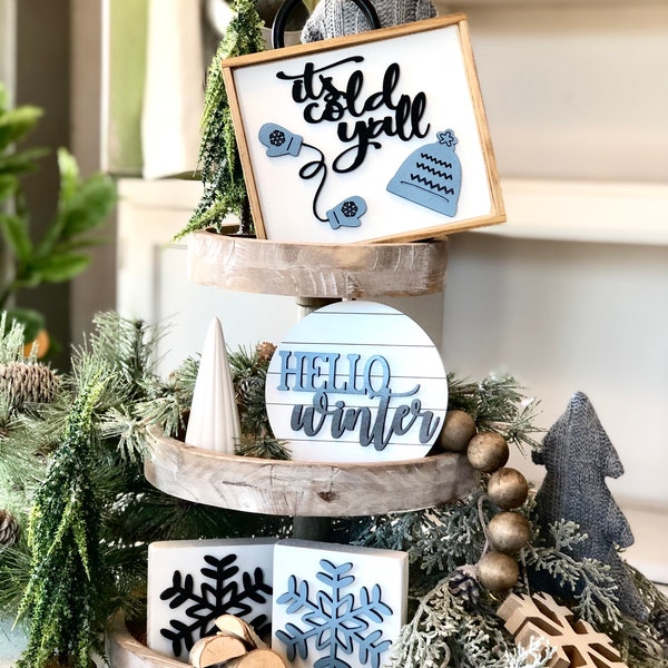 Winter Tiered Tray Decor - Etsy