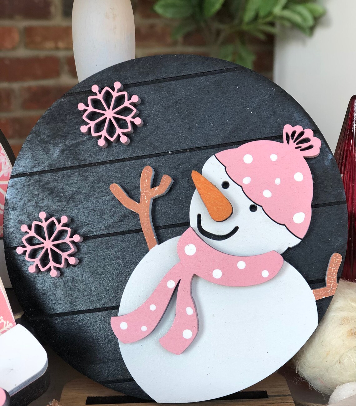 Snowman Tiered Tray Decor Winter Mini Signs Pink Snowman - Etsy
