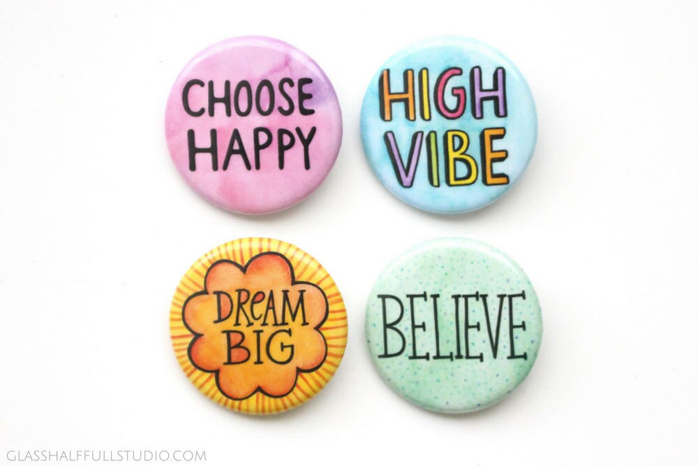Set of 4 Inspirational Buttons Pinback Buttons Cute | Etsy