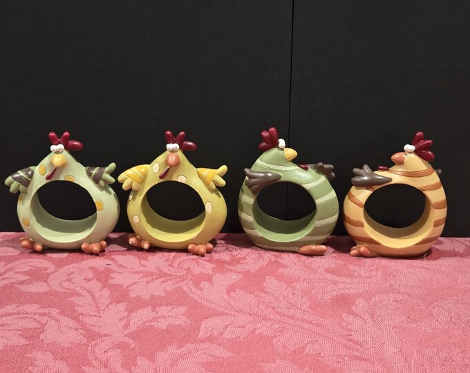 Set of 4 Chicken Novelty Napkin Rings - Cute GIFT Kitchen Dining House ...