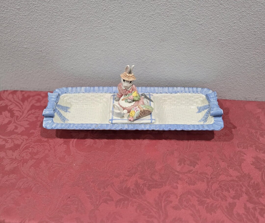 Fitz & Floyd Easter Serving Tray: 2-piece Sectioned Bunny Display - Etsy