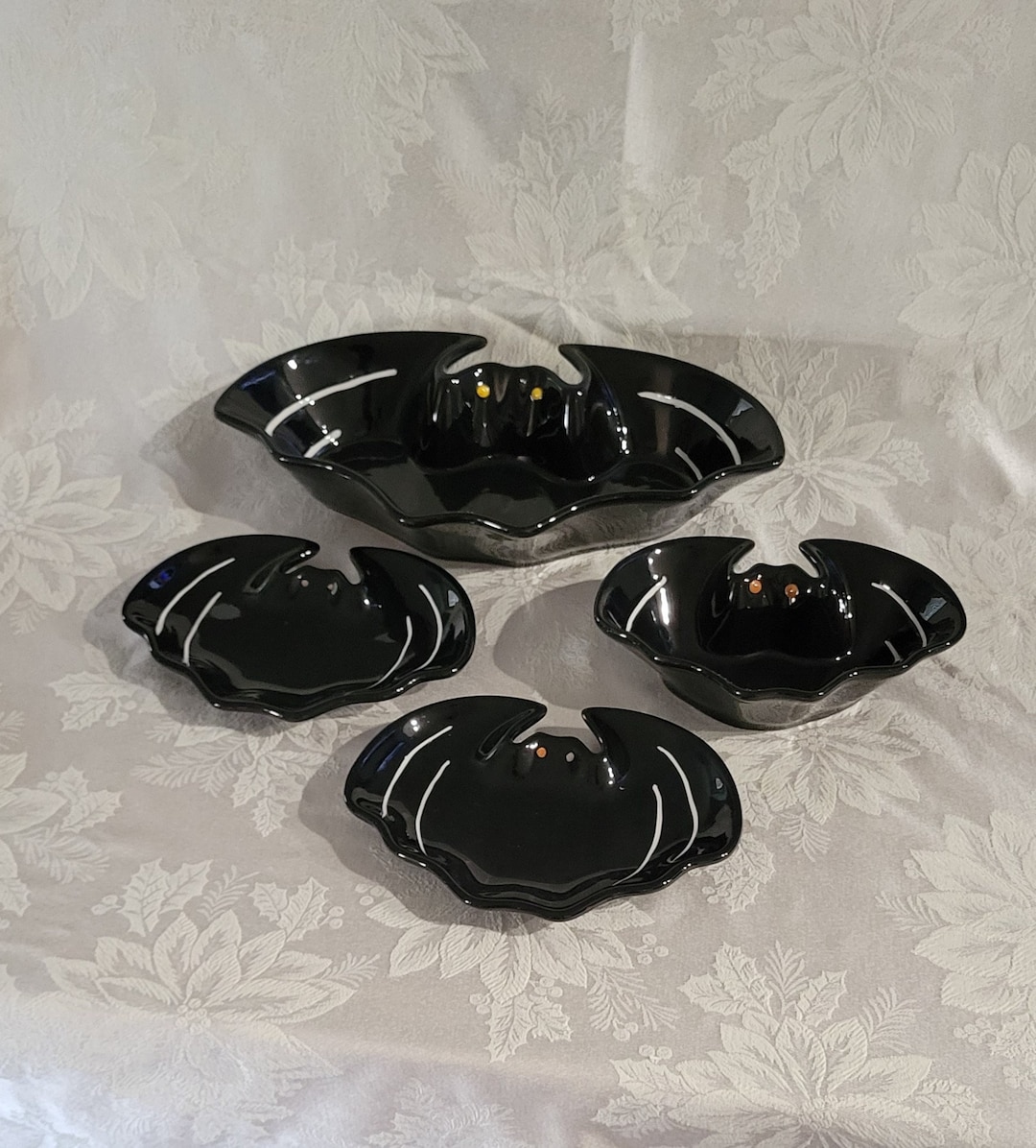 Vintage Hausenware Halloween Ceramic Black Bat Shaped Serving Set - 14 ...