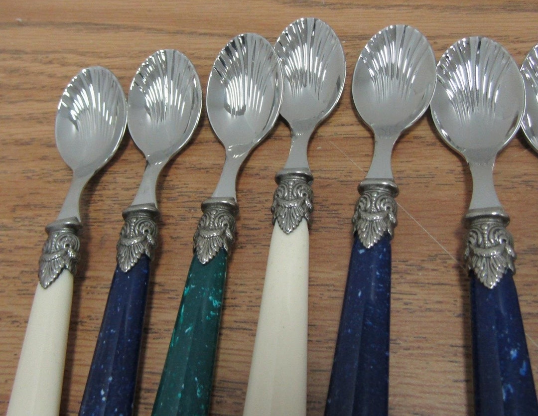 4 Demitasse Spoons Italy 18/10 INOX EME Napolean Pearl Handles Shell ...