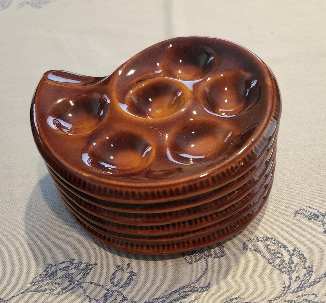 6 Vintage Escargot Plates French Brown Majolica Ceramic Snail Shape ...