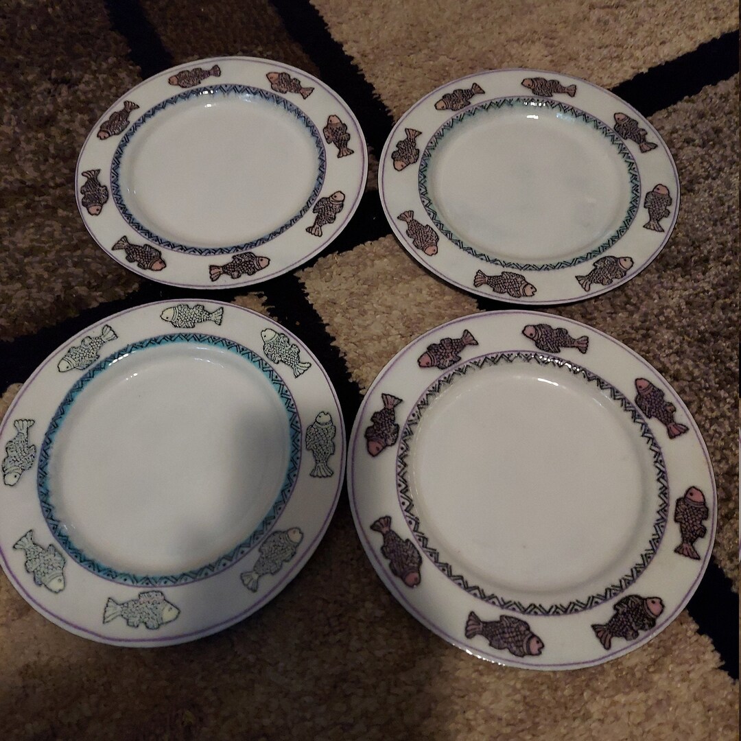 Enamel Dinner Plate Fish Art Whimsy Adrienne Blum Collect Display or ...