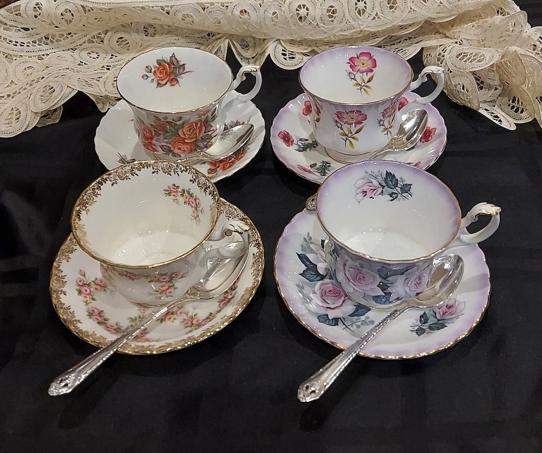 4 Royal Albert Teacup & Saucer Set W/ Matching Silverplate Spoon ...