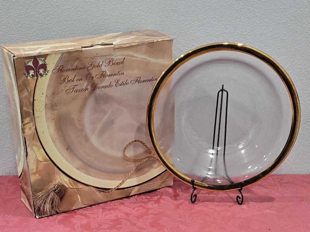 Italian Glass Bowl 13" Hand Made Hand Painted Gold Rim New in Original ...