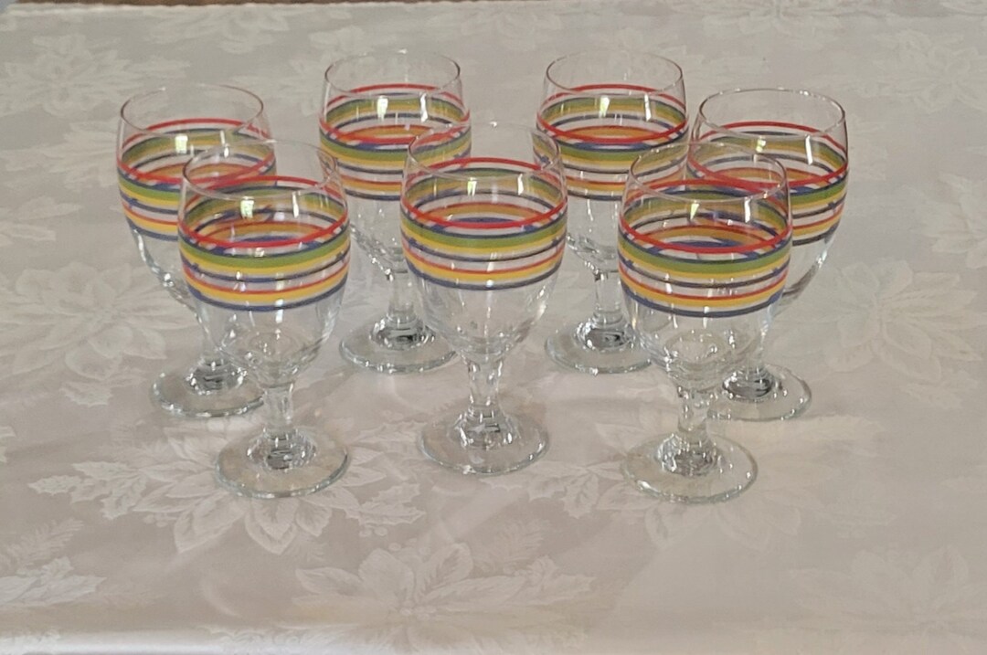 Retro Fiesta Mamba Stripe Goblet Set of 7 Water Ice Tea Glass 12 Oz ...