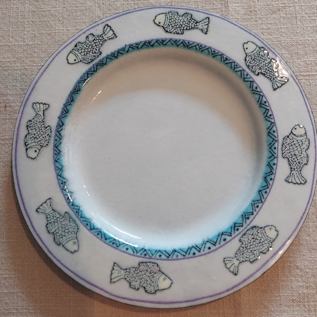 Enamel Dinner Plate Fish Art Whimsy Adrienne Blum Collect Display or ...