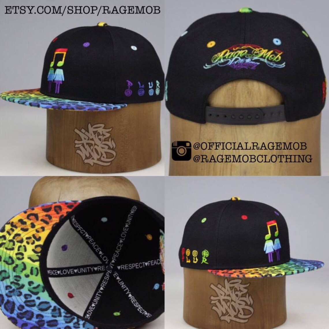 RAGE MOB CLOTHING Rainbow Leopard Musical Plur Snapback Female Music ...