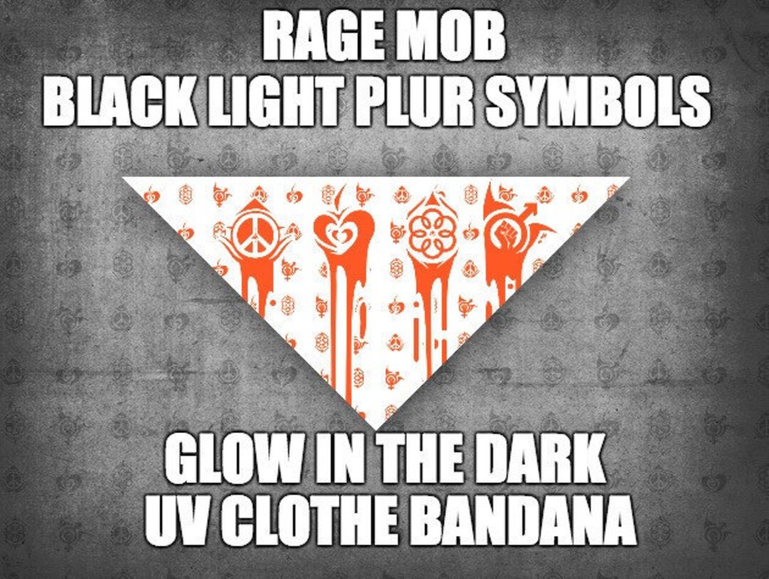 PLUR SYMBOL Glow in the Dark UV Clothe Bandana With Black Light Symbols. - Etsy