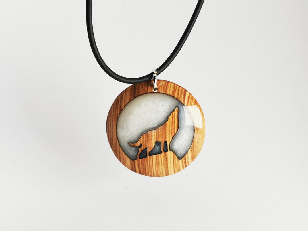 Howling Wolf Charm, Olive Wood Jewelry, Artic Wolf Pendant, Animal ...