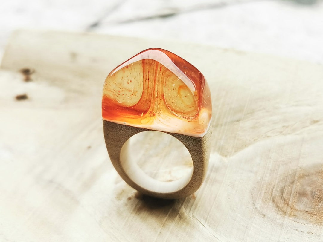 Red Epoxy Wood Resin Ring - Unique Statement Jewelry - Etsy