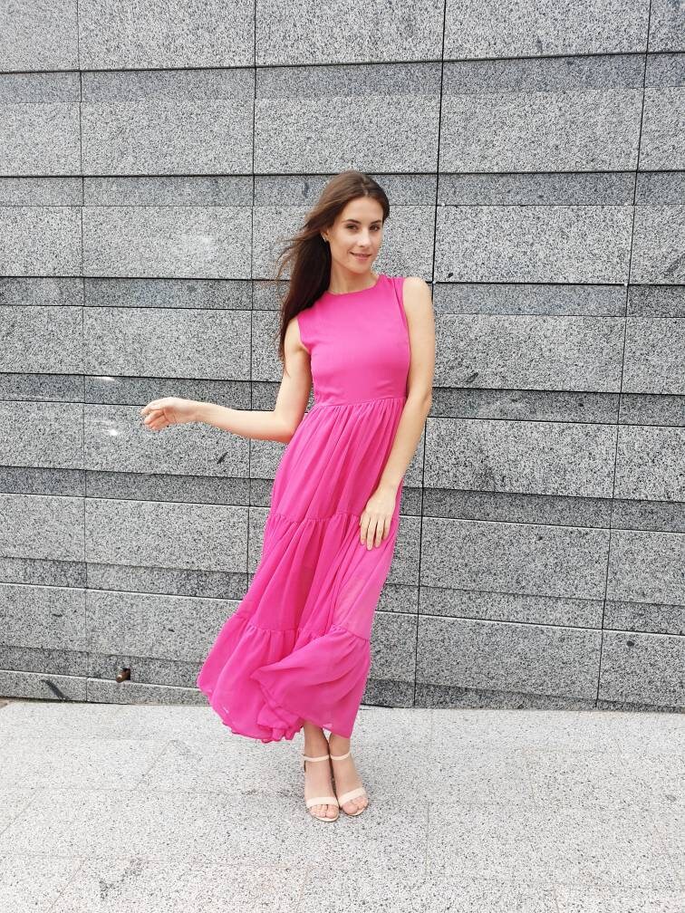 Summer Dress Pink Backless Dress for Wedding Guest Sleeveless Maxi Open ...