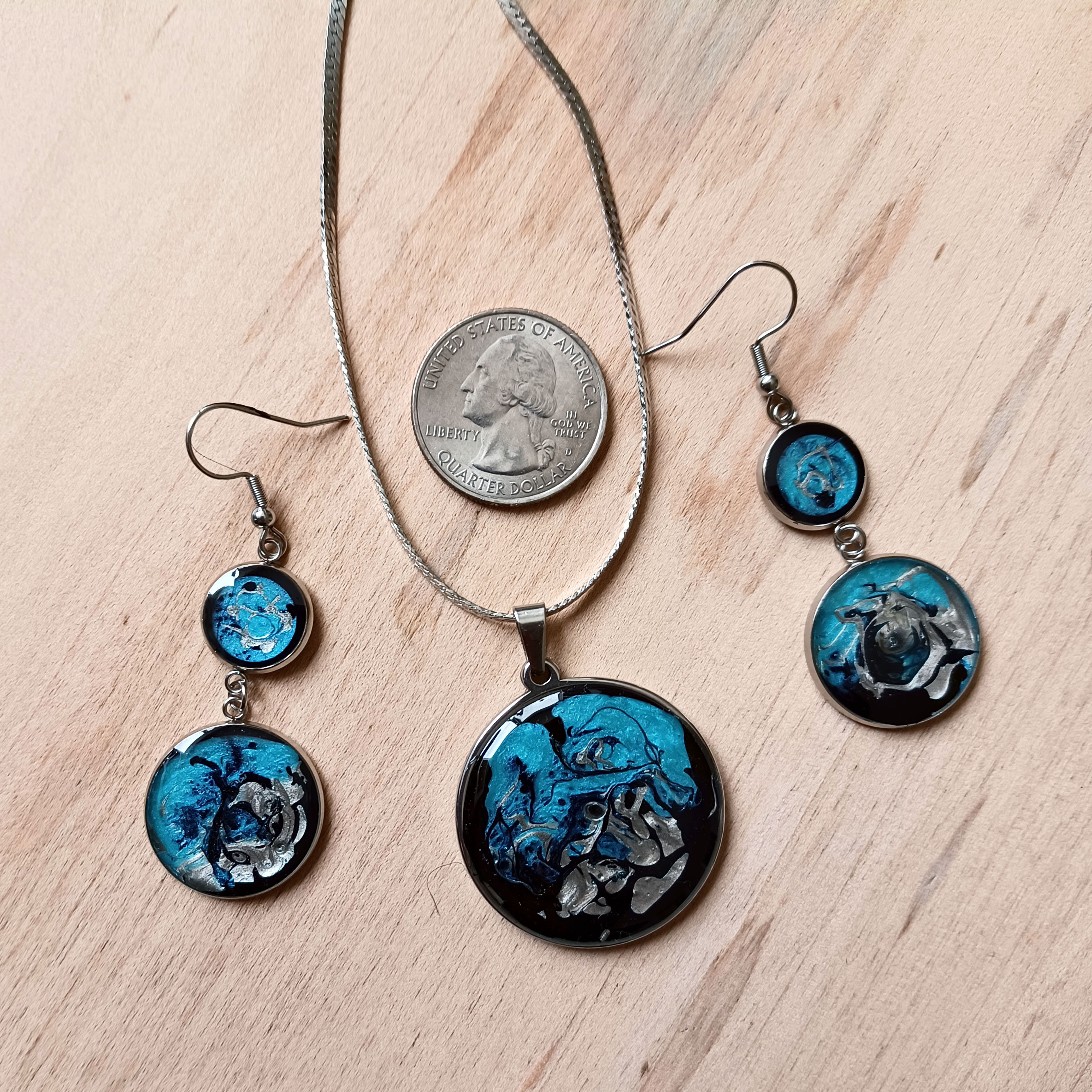 Colorful Jewelry Set, Abstract Art Jewelry Set, Unique Pendant and ...