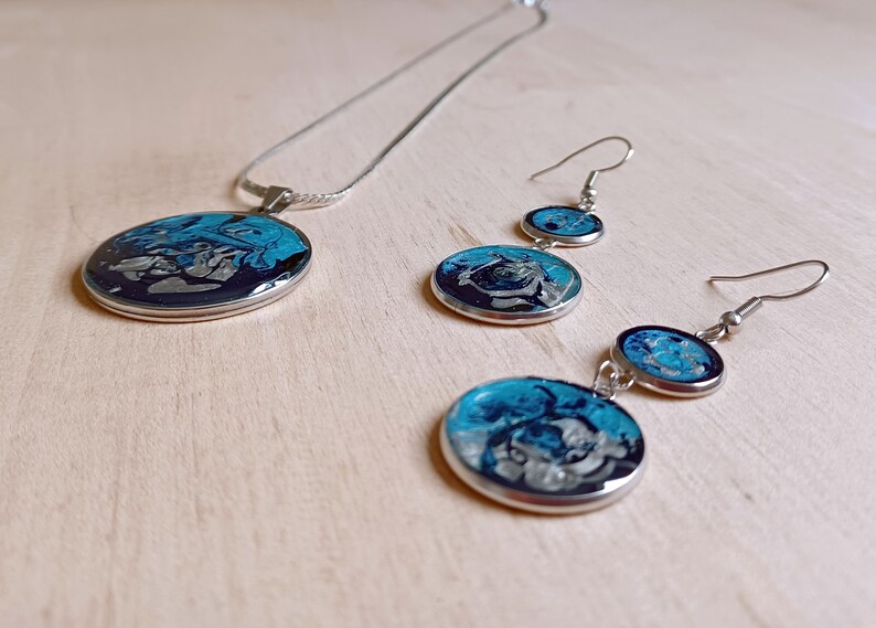 Colorful Jewelry Set, Abstract Art Jewelry Set, Unique Pendant and ...