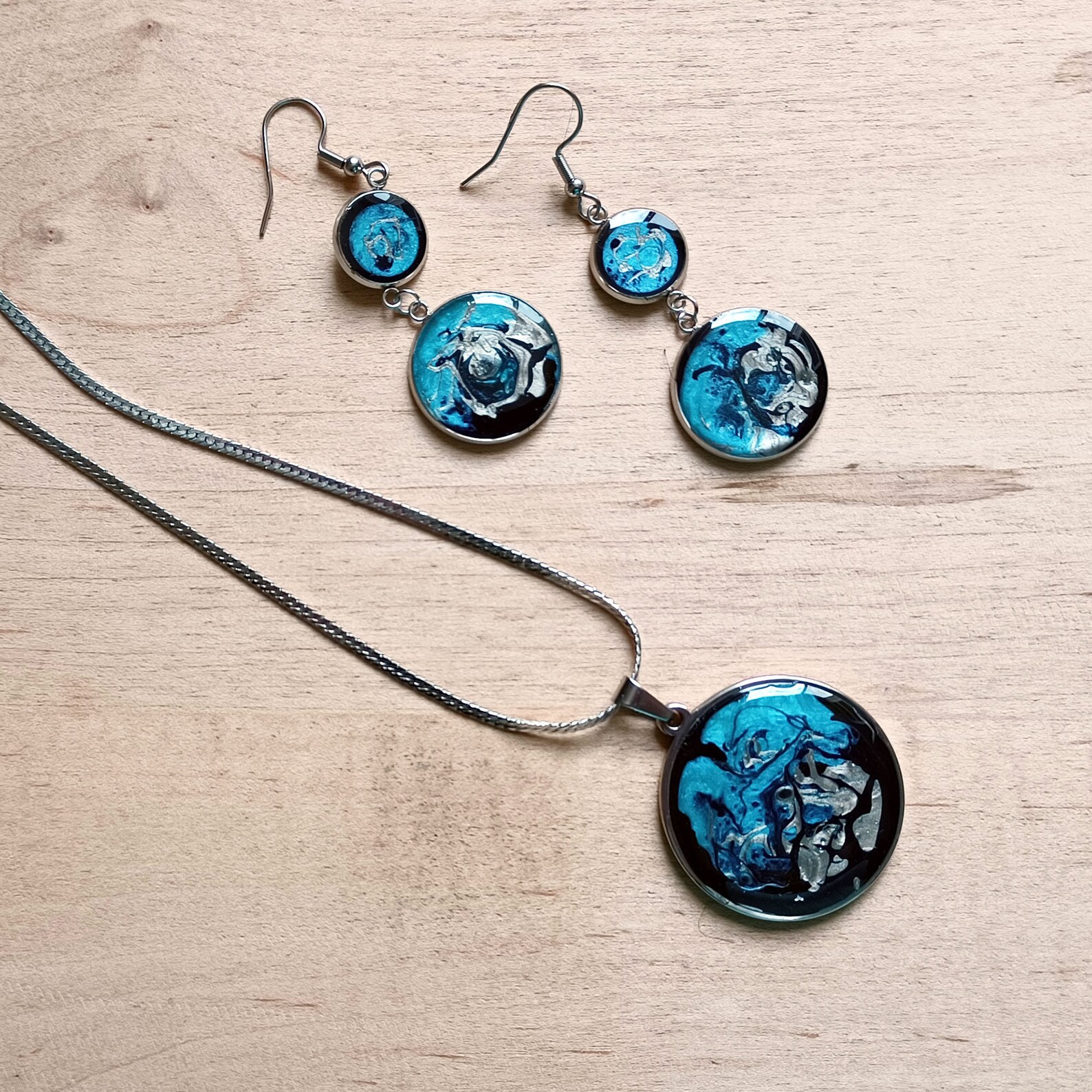Colorful Jewelry Set, Abstract Art Jewelry Set, Unique Pendant and ...
