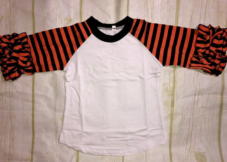 Girls Orange & Black Stripe Icing Ruffle Raglan Shirts - Etsy