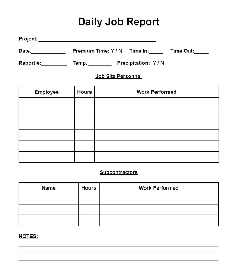 Contractor Daily Field Report - Etsy