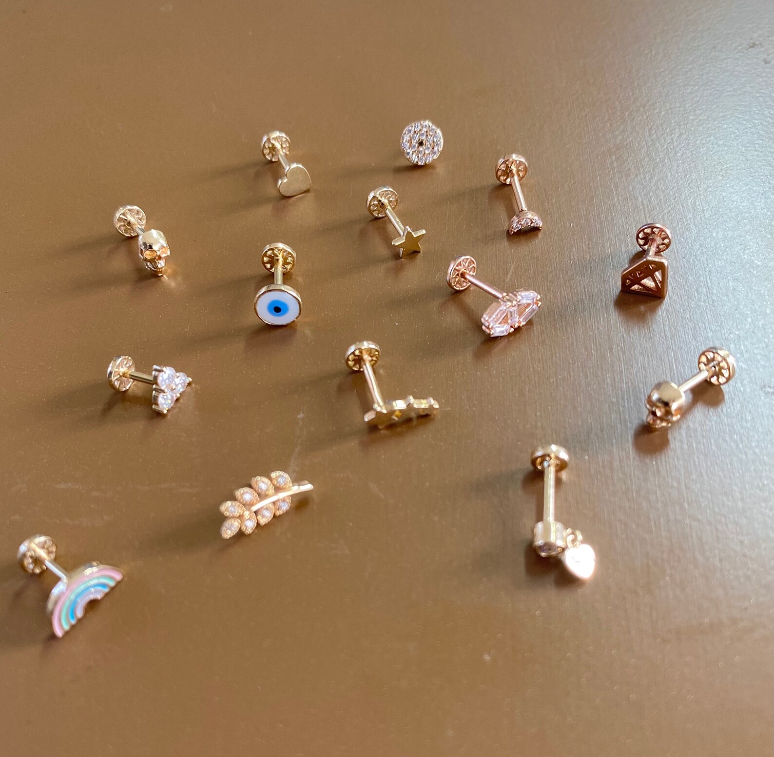 14K Solid Gold Multi Stone Piercing Minimalist Tragus - Etsy