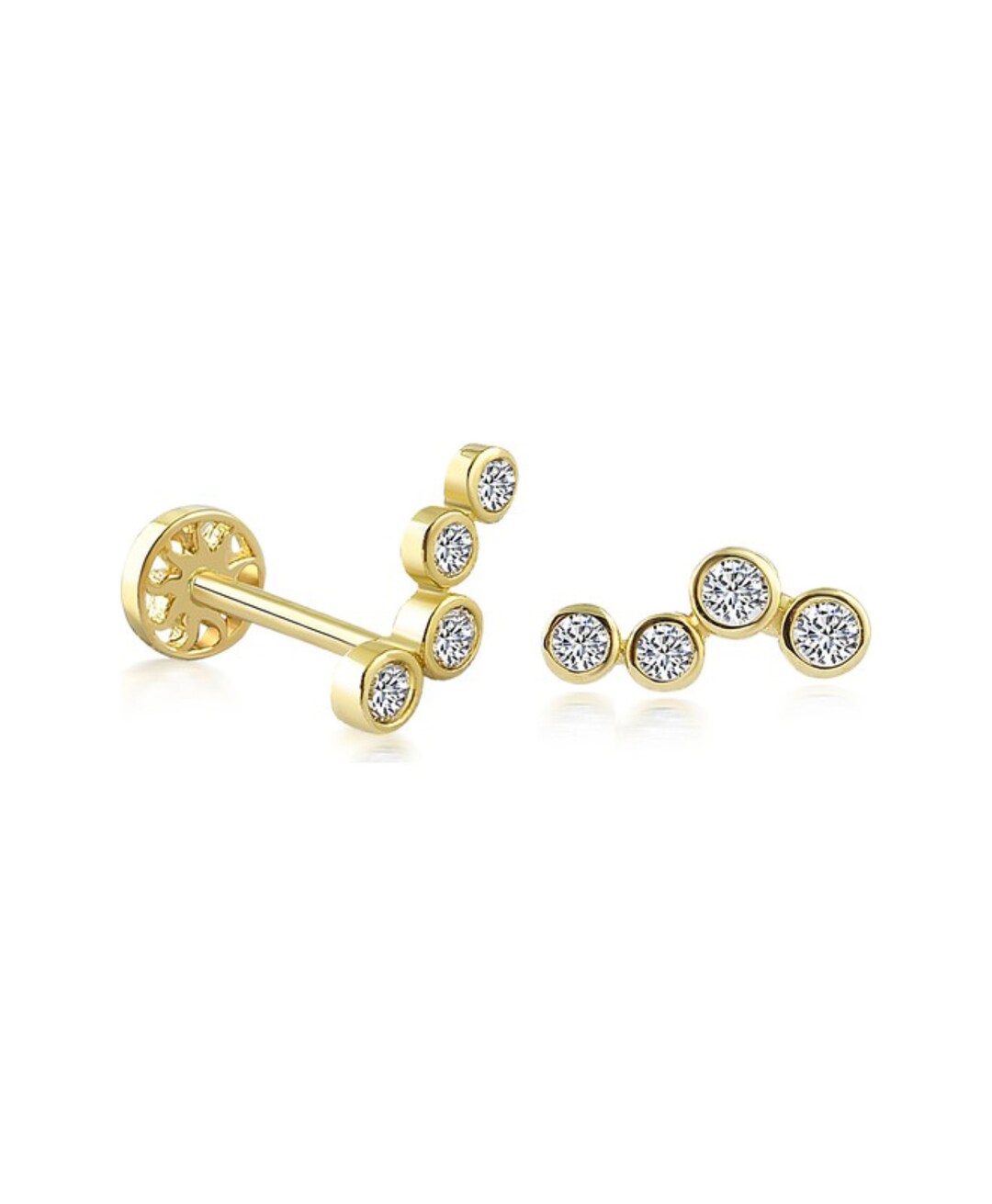 14K Solid Gold Multi Stone Piercing Minimalist Tragus - Etsy