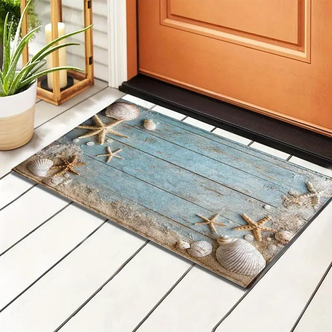 Beach-themed Non-slip Doormat With Starfish & Seashell Design ...
