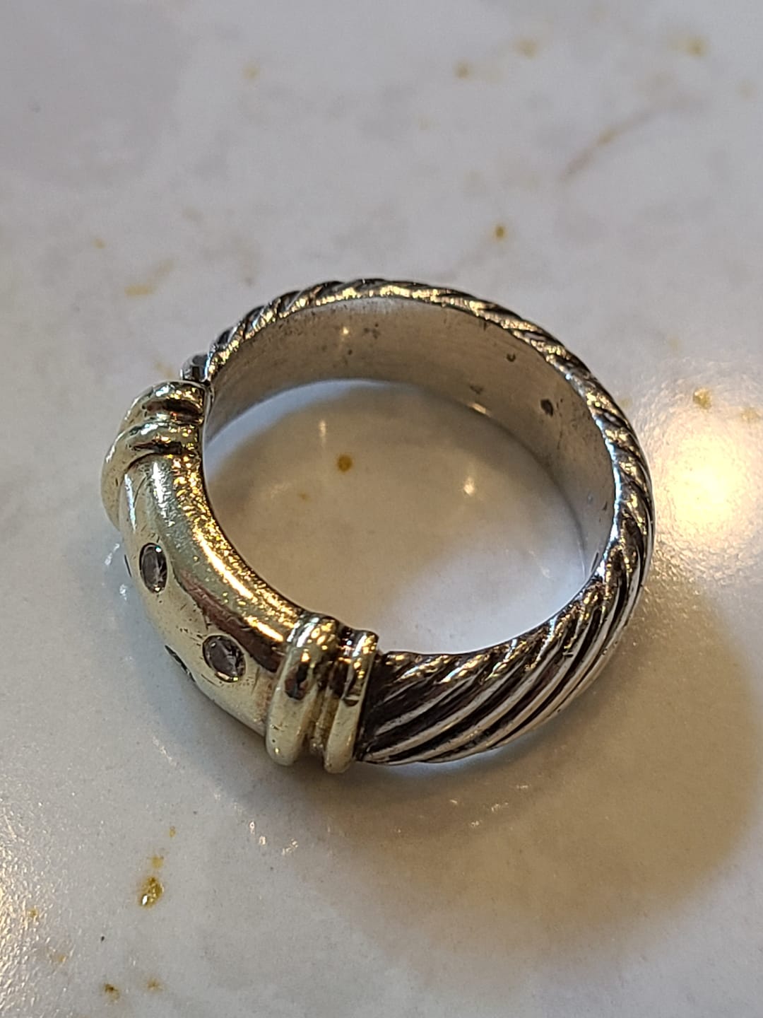 David Yurman 14k Gold and Sterling Silver Cable Ring W/diamonds - Etsy