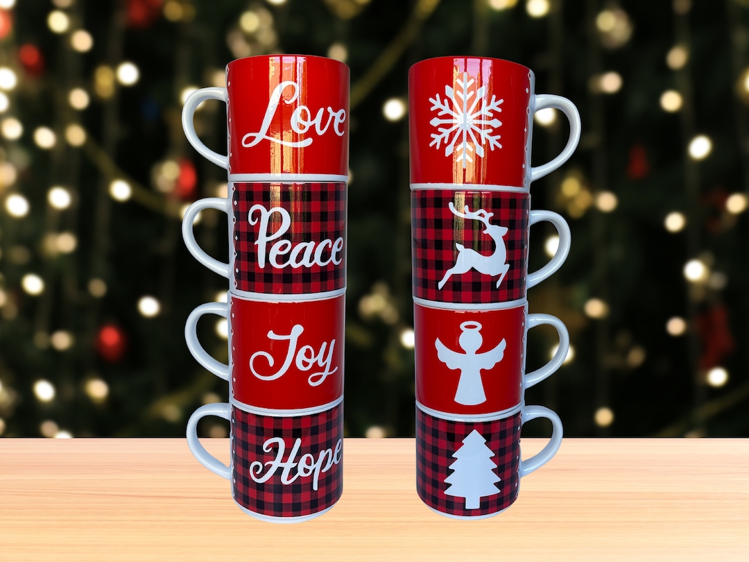 Stackable Christmas Mug Set of 4, Coffee Lover Gift for Her, Christmas ...