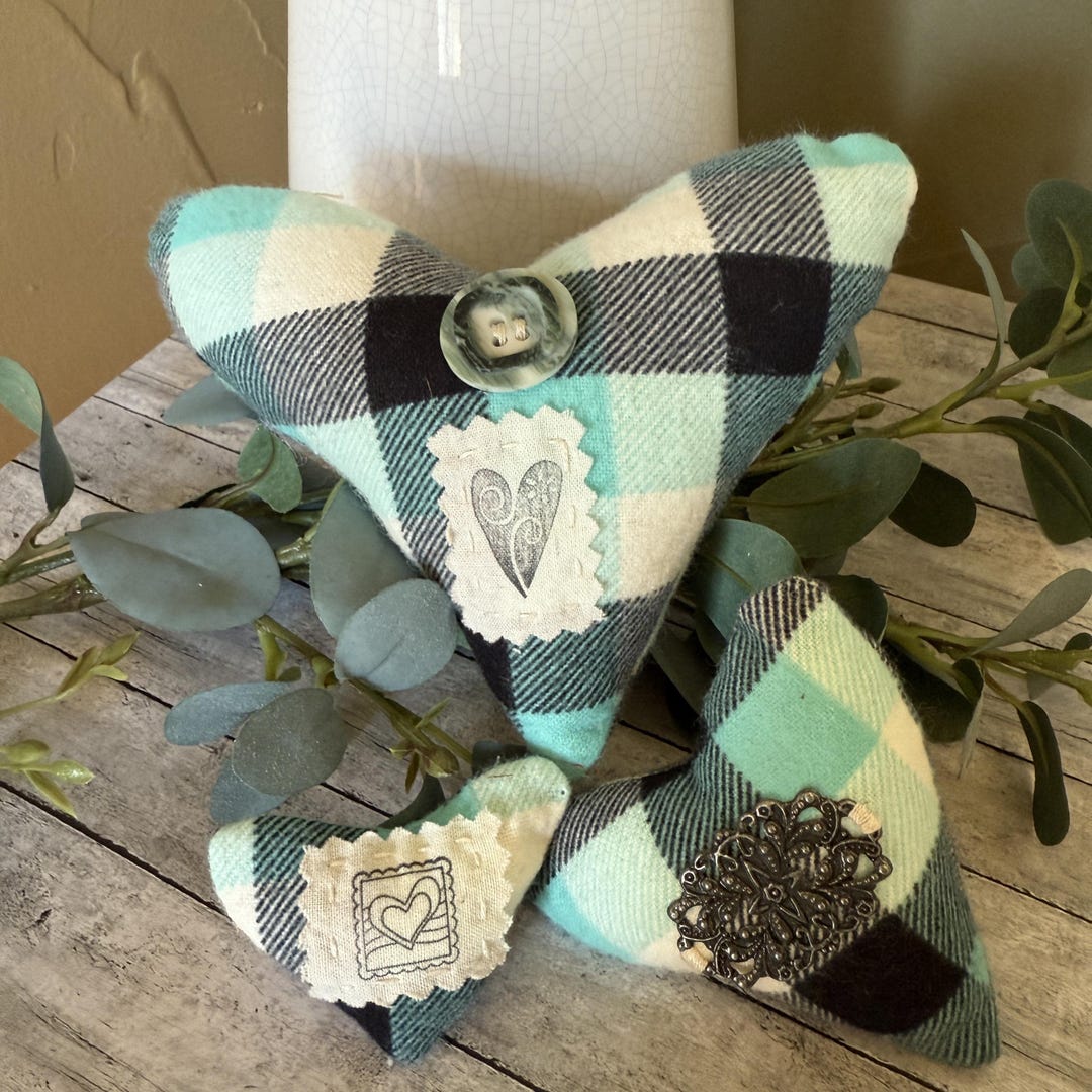 Teal Fabric Heart Bowl Fillers, Unique Valentine Gifts for Her, Rustic ...