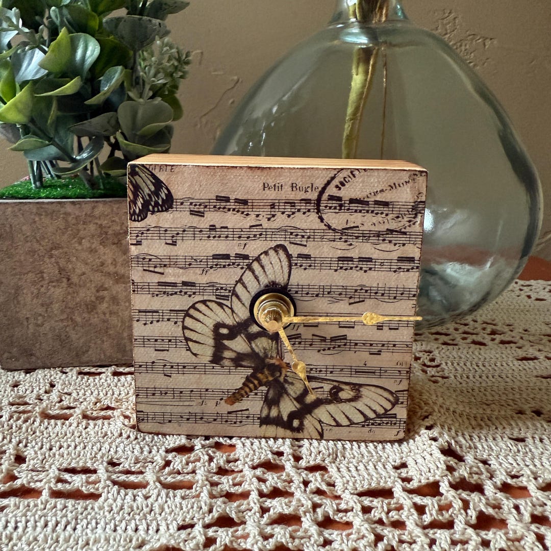 Small Wood Rustic Tabletop Clock, Vintage- Inspired Clock, Butterfly ...