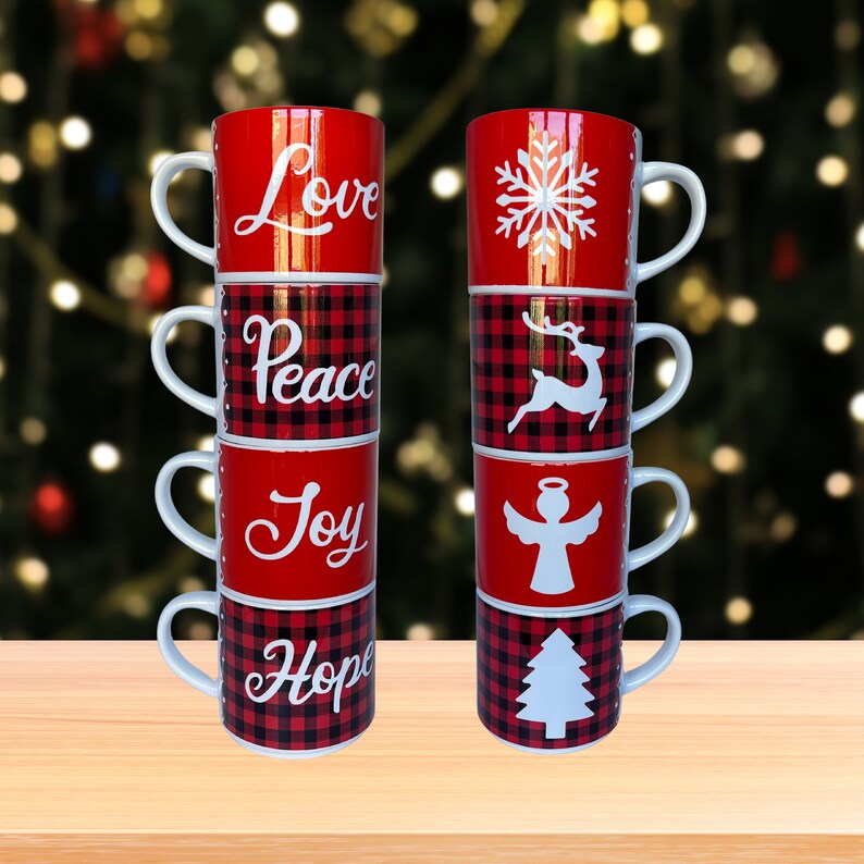 Stackable Christmas Mug Set of 4, Coffee Lover Gift for Her, Christmas ...