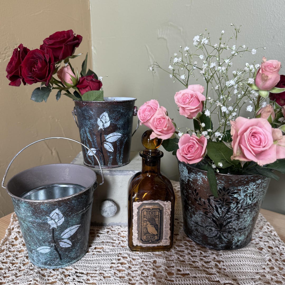 Galvanized Metal Bucket, Patina Plant Pot, Unique Birthday Gift for ...