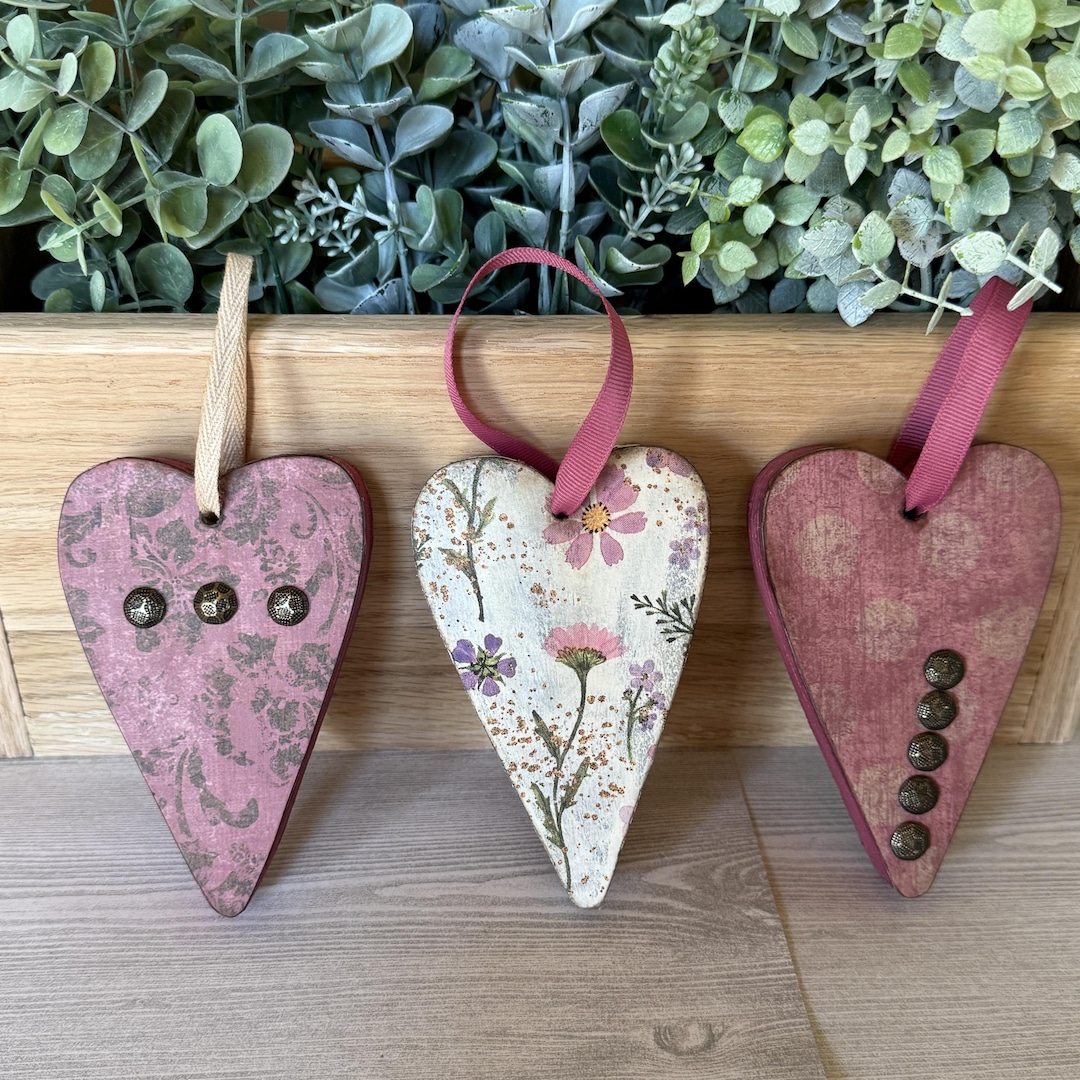 Pink Shabby Chic Hearts, Unique Birthday Gift for Friend, Cottagecore ...
