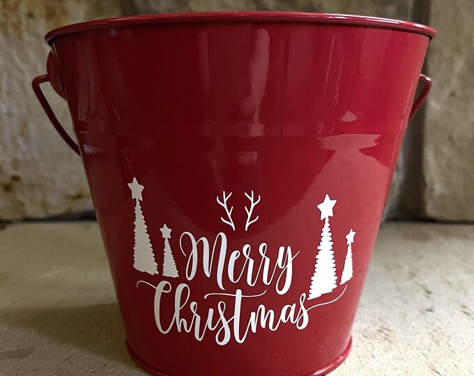 Christmas Metal Bucket, Rustic Holiday Decor, Christmas Gift for ...