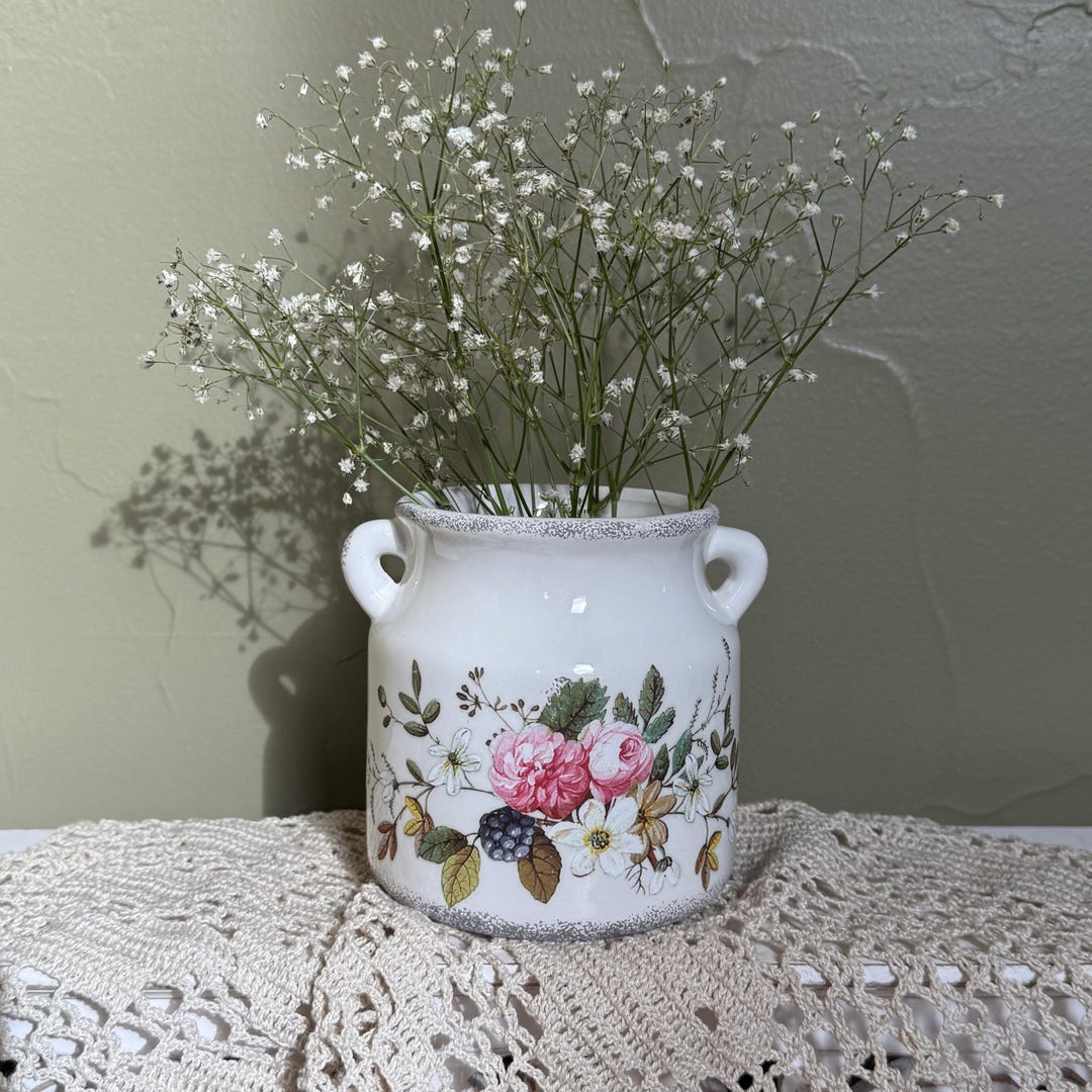 Ceramic Crock With Flowers, Mother's Day Gift for Grandma, Unique ...