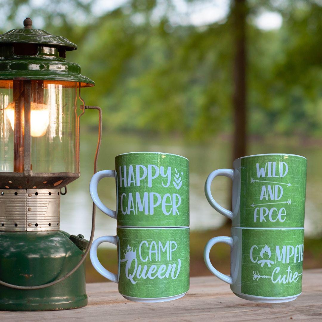 Camping Mugs Set of 4, Coffee Birthday Gifts for Women, Stackable Mugs ...